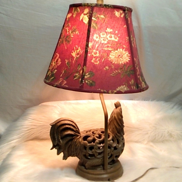 Vinatge Unknown | Accents | Rare Antique Rooster Lamp Wfloral Shade ...